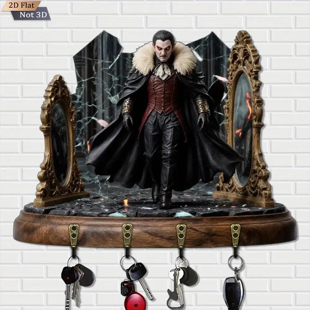 2D Gothic Vampire Dracula Key Holder 4 Metal Hooks - Dark Aesthetic Wo