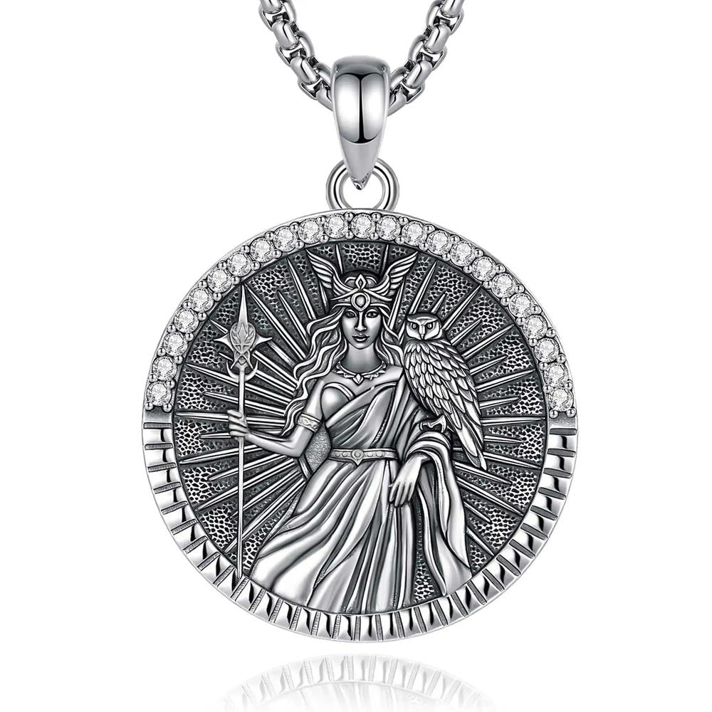 925 Silver Athena Goddess with Owl Necklace Greek Mythology Pagan Jewe ...