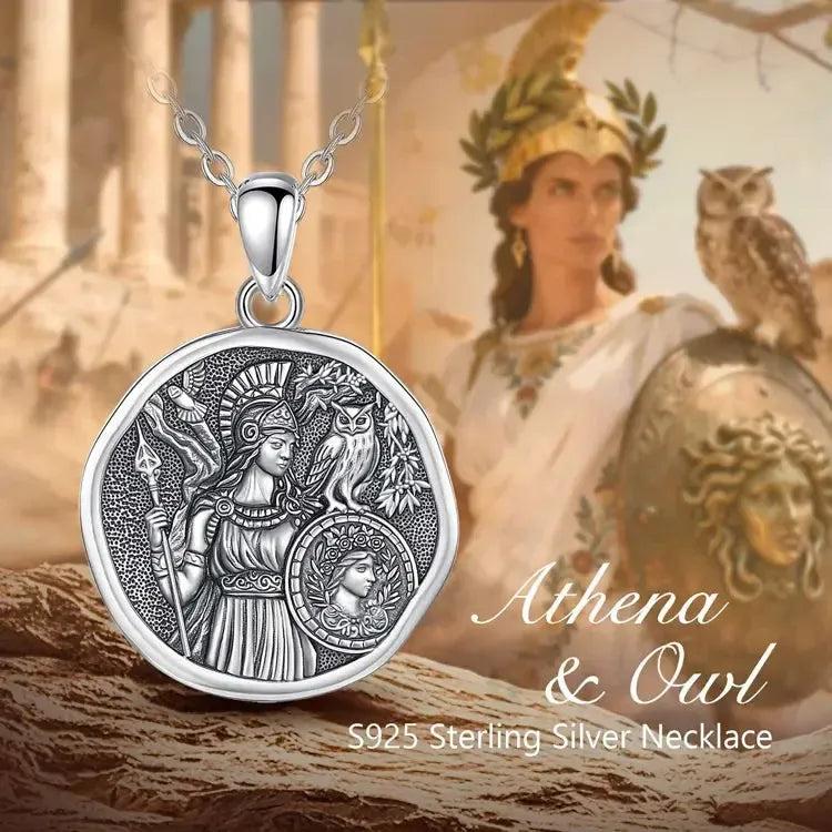 925 Sterling Silver Athena Goddess with Owl Necklace Greek Goddess Myt