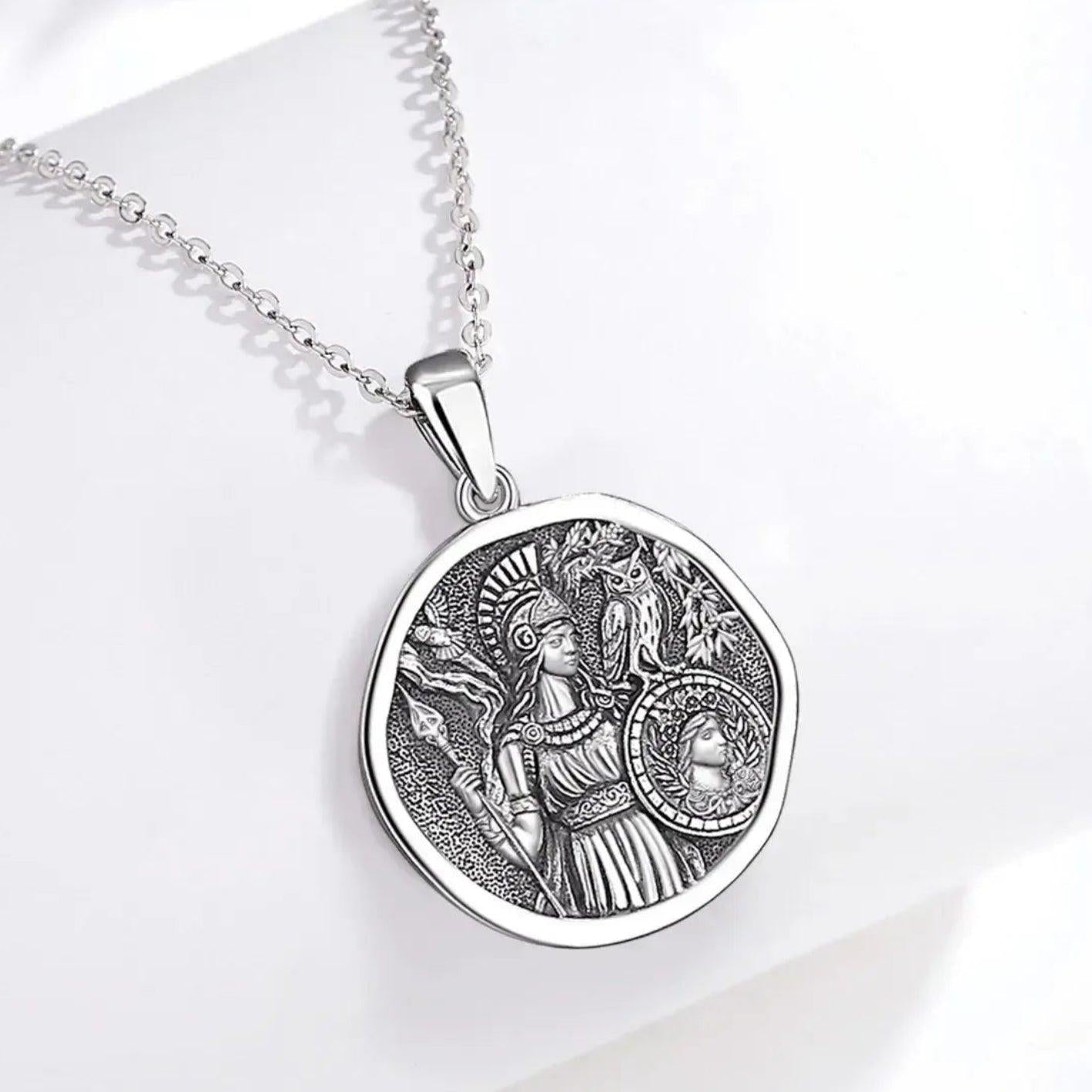 925 Sterling Silver Athena Goddess with Owl Necklace Greek Goddess Myt