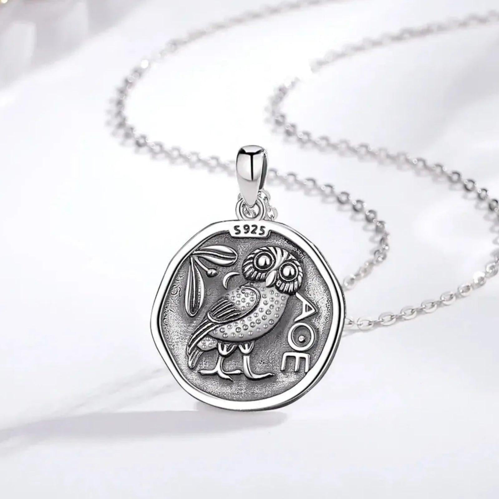925 Sterling Silver Athena Goddess with Owl Necklace Greek Goddess Myt