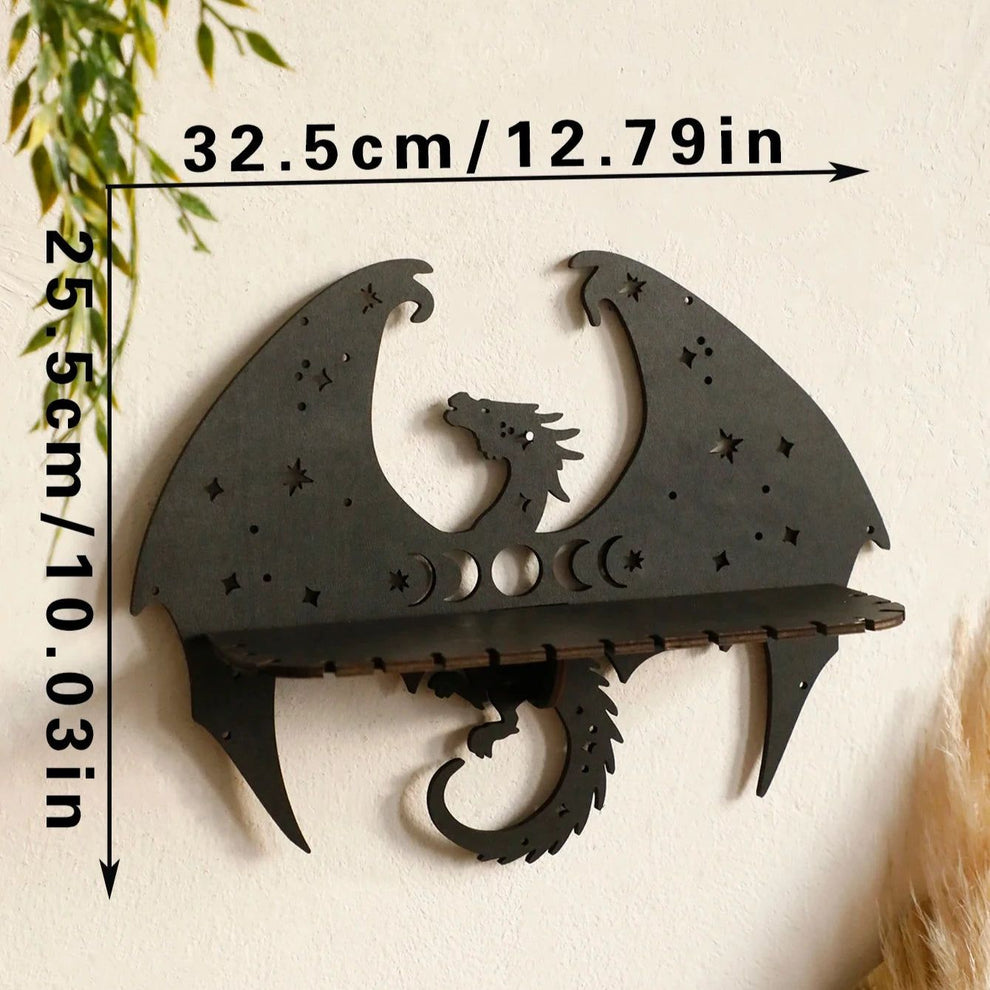 Dragon Black Raven Wooden Wall Shelf Gothic Crystal Display Shelf Witc ...