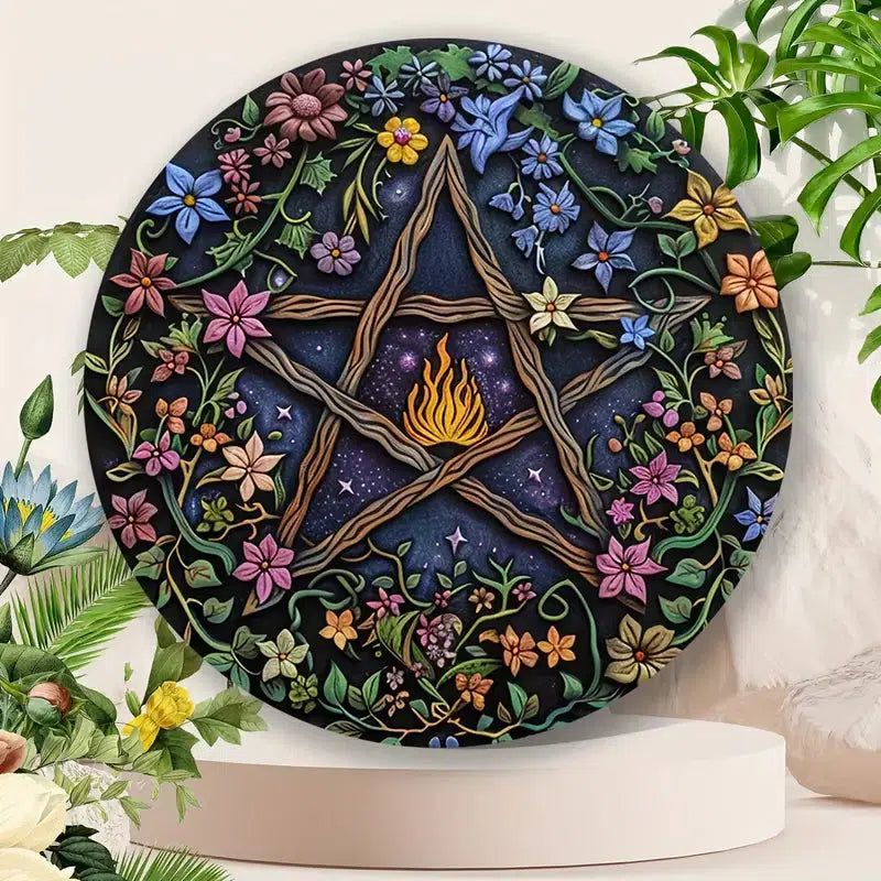 Floral Pentacle Metal Sign Pentagram Wicca Pagan Wall Art for Yule Dec ...