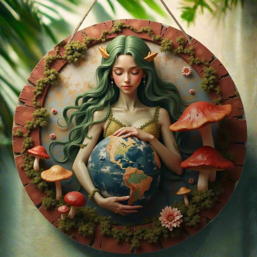 Gaia Goddess Earth Mother Wooden Sign - Earth Goddess Pagan Hanging Si ...