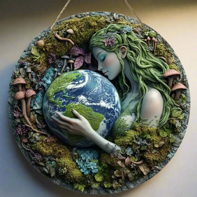 Gaia Goddess Earth Mother Wooden Sign - Earth Goddess Pagan Hanging Si ...