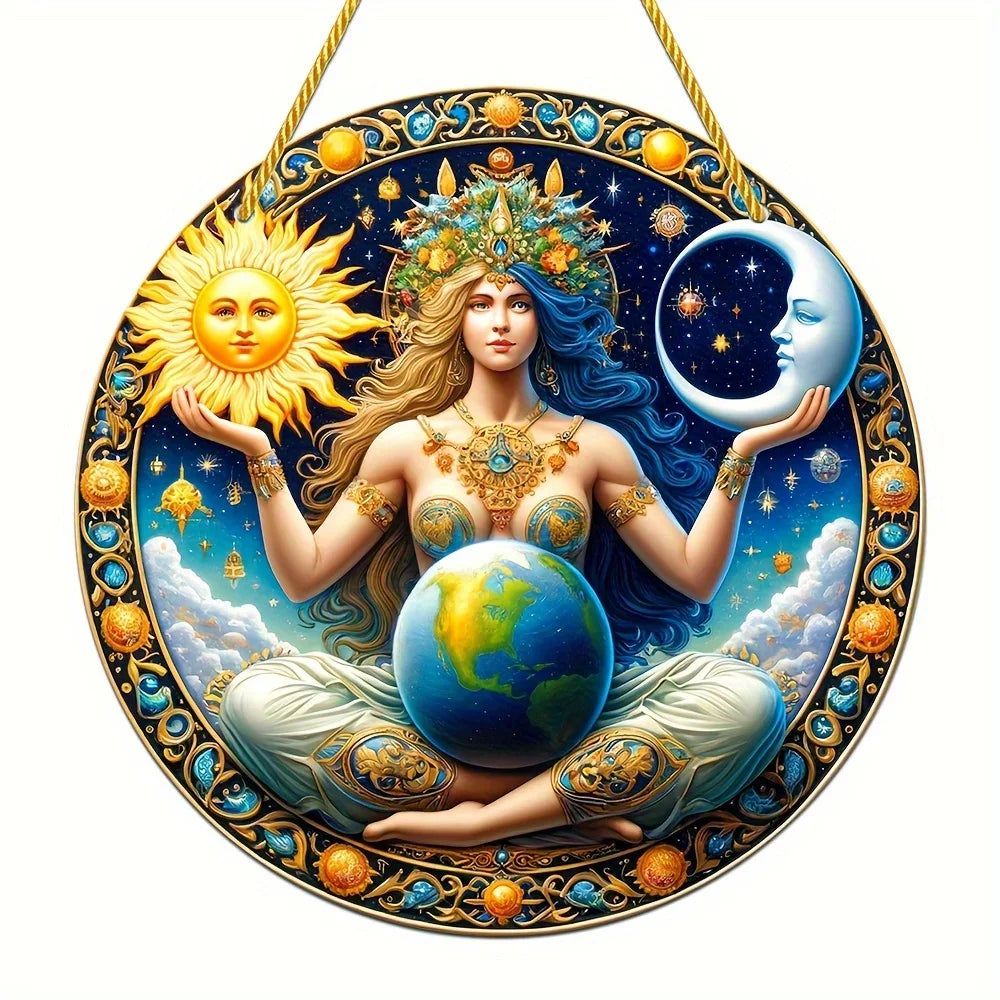 Gaia Goddess Suncatcher Wicca Pagan Acrylic Round Sign Mother Earth Su ...