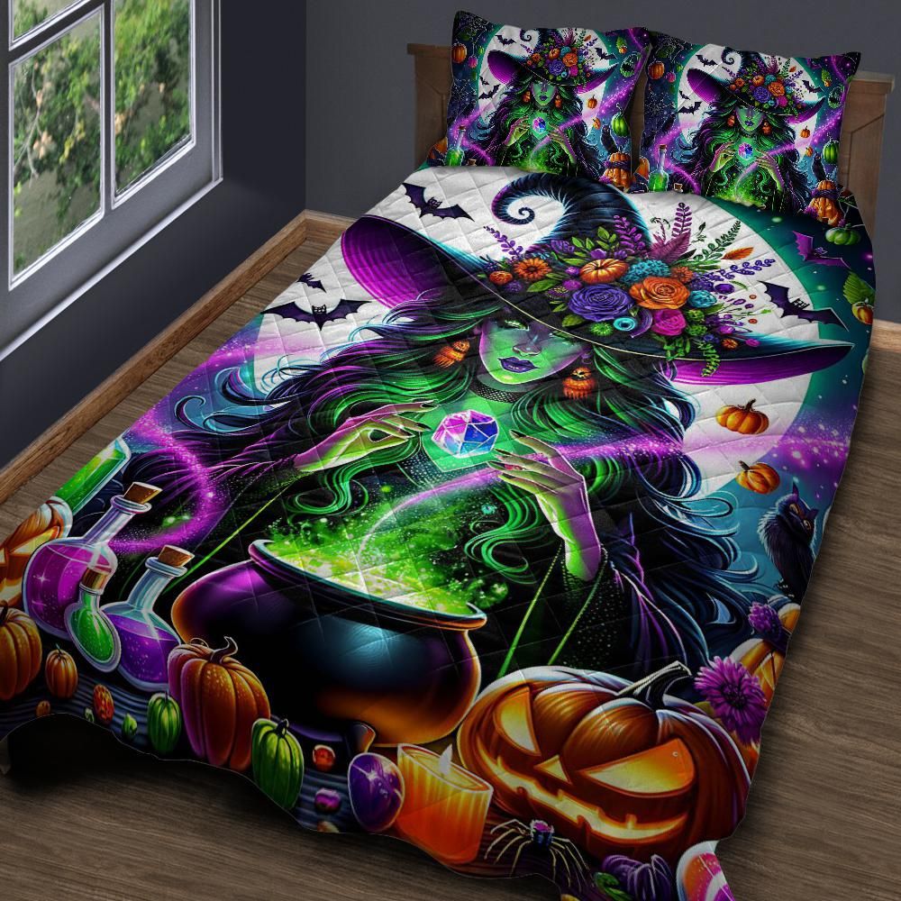 Gothic Cauldron Potion Witch Quilt Bedding Set for Halloween ...