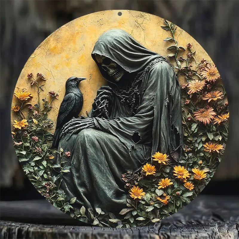 Gothic Home Decor Grim Reaper and Raven Metal Sign for Halloween ...