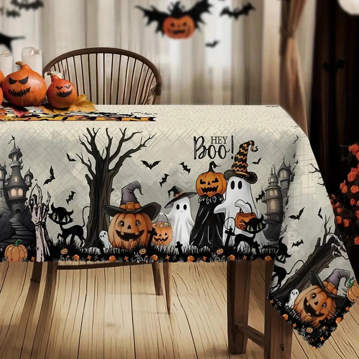 Halloween Ghosts Black Cats Spooky Tablecloth Gothic Table Decor Witch ...