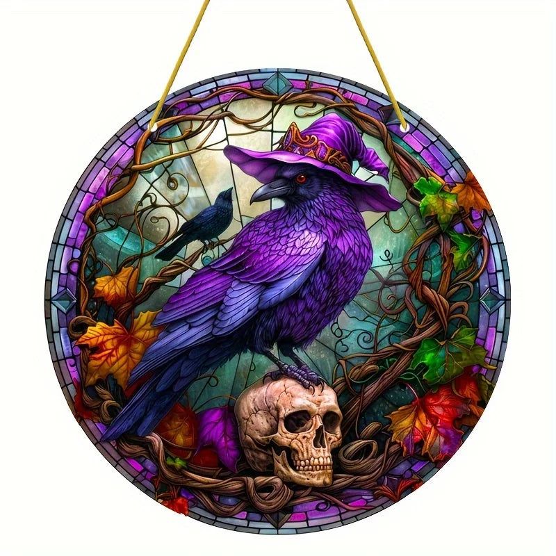 Halloween Purple Raven Suncatcher Gothic Crow Window Decor