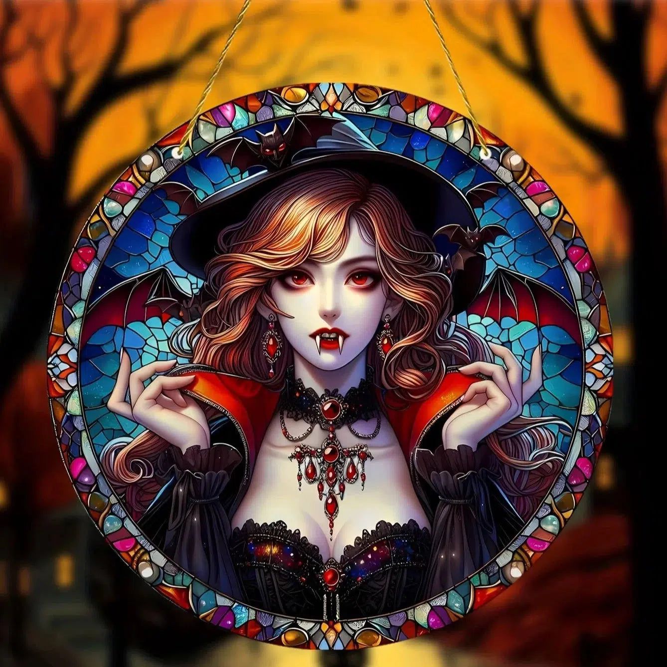 Halloween Vampire Suncatcher Gothic Acrylic Sign