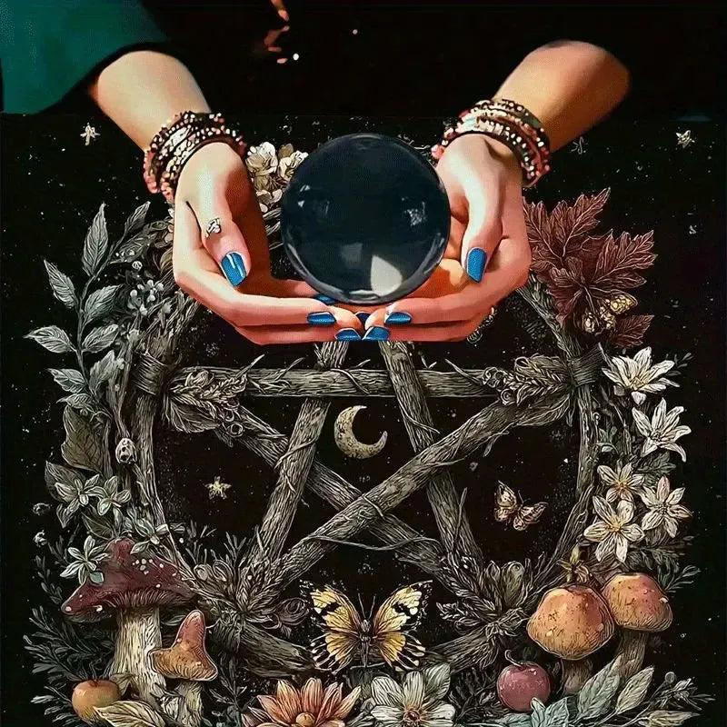 Magic Moon Pentacle Wicca Altar Cloth - Witchcraft Tarot Tablecloth fo