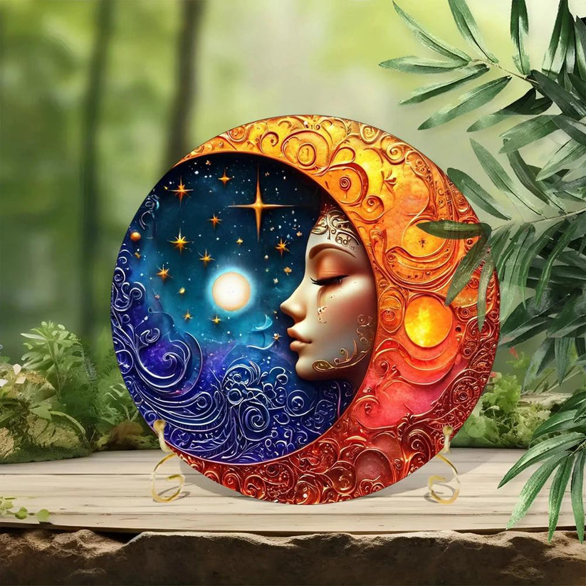 Mysterious Sun And Moon Metal Sign
