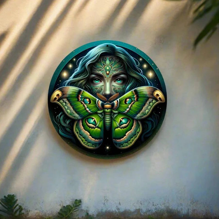Mystical Butterfly and Goddess Metal Sign Luna Moth Wall Art Sign