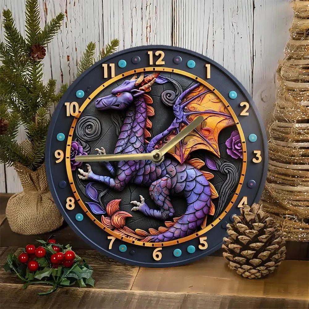 Mythical Dragon Wall Clock Fantasy Purple Dragon Clock Home Decor ...