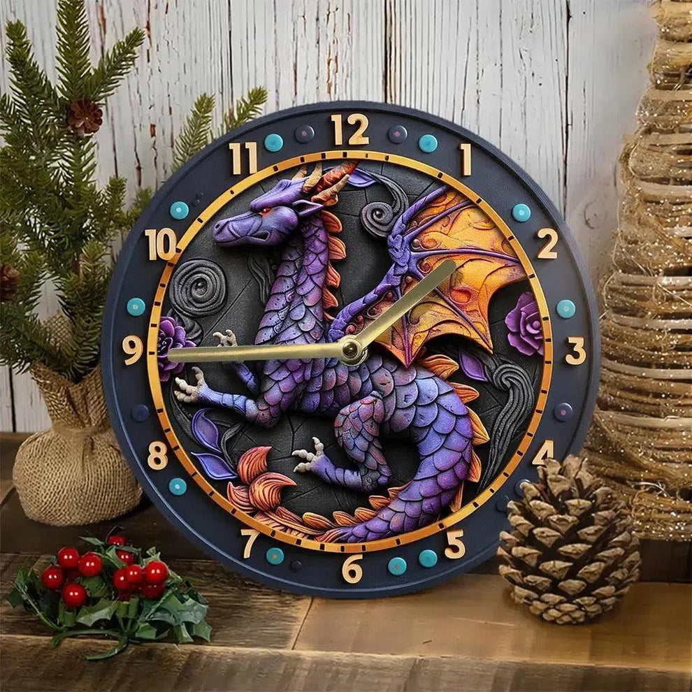 Mythical Dragon Wall Clock Fantasy Purple Dragon Clock Home Decor ...