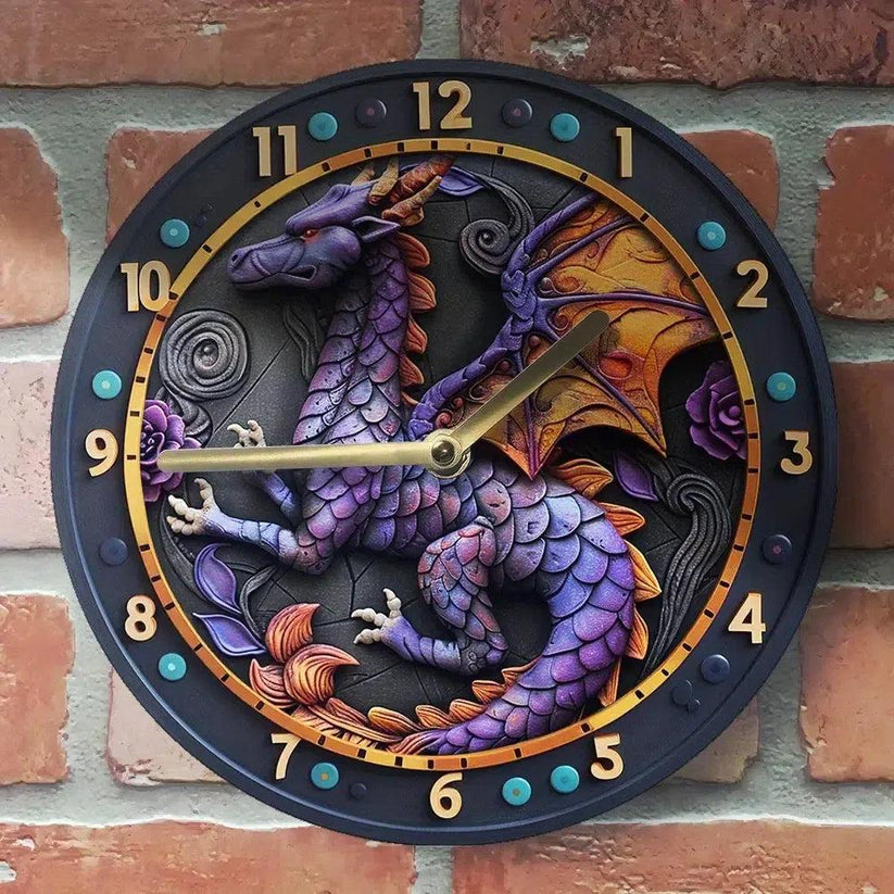 Mythical Dragon Wall Clock Fantasy Purple Dragon Clock Home Decor ...