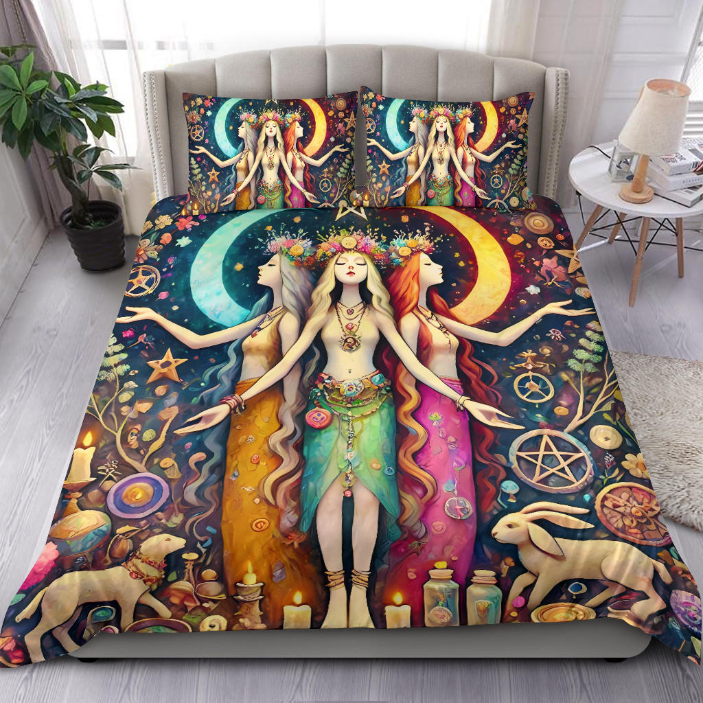 Pagan Hecate Goddess Bedding Set Wiccan Triple Moon Goddess Bedding Se