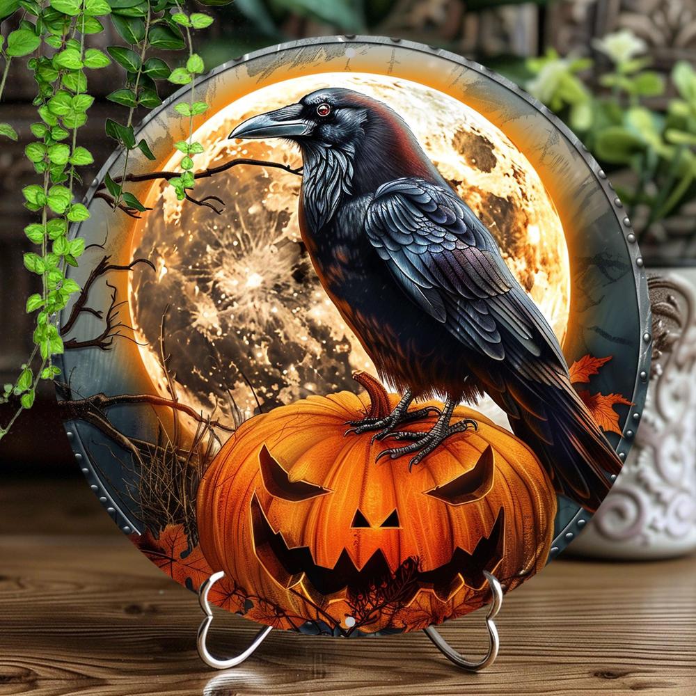 Raven and Pumpkin Halloween Metal Sign Dark Crow Home Decor – MOONCHILD LTD