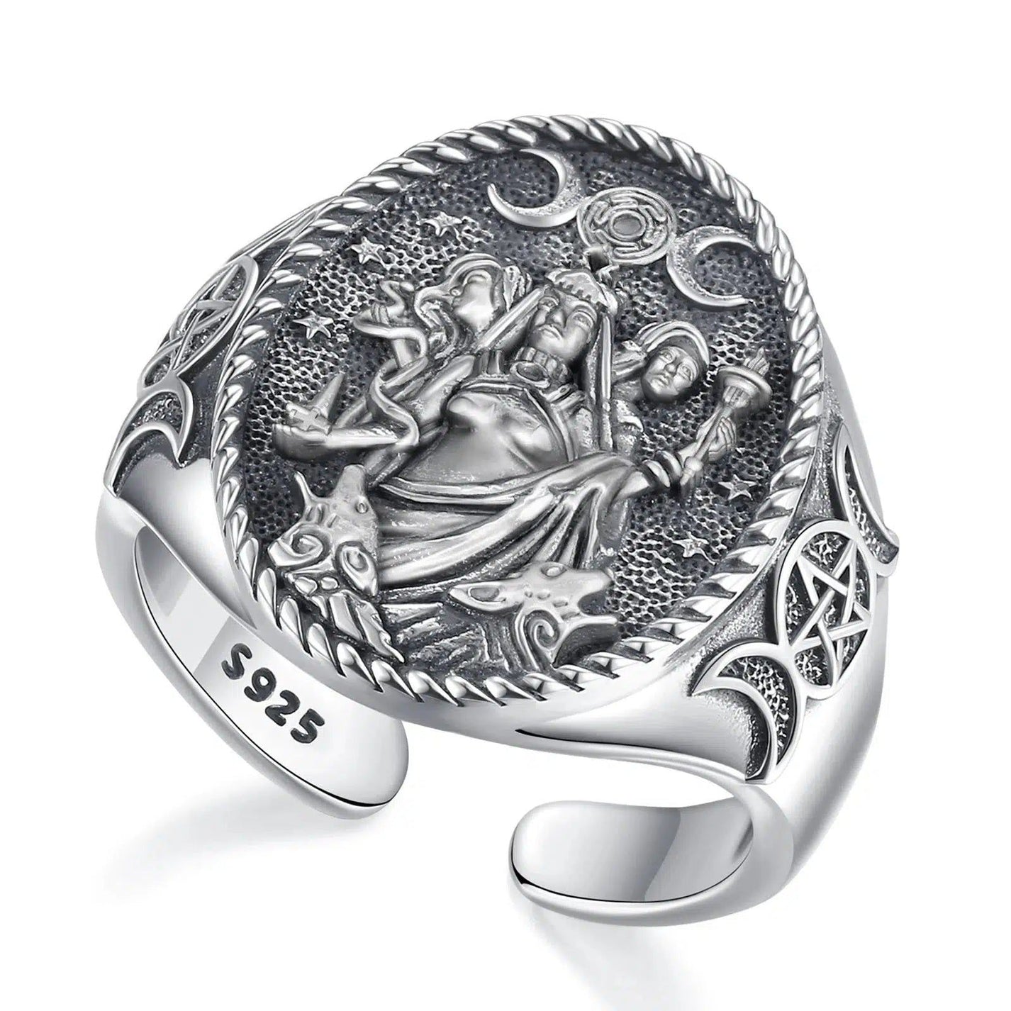 Sterling Silver Wicca Triple Moon Goddess Ring Hecate Amulet Ring Trip ...