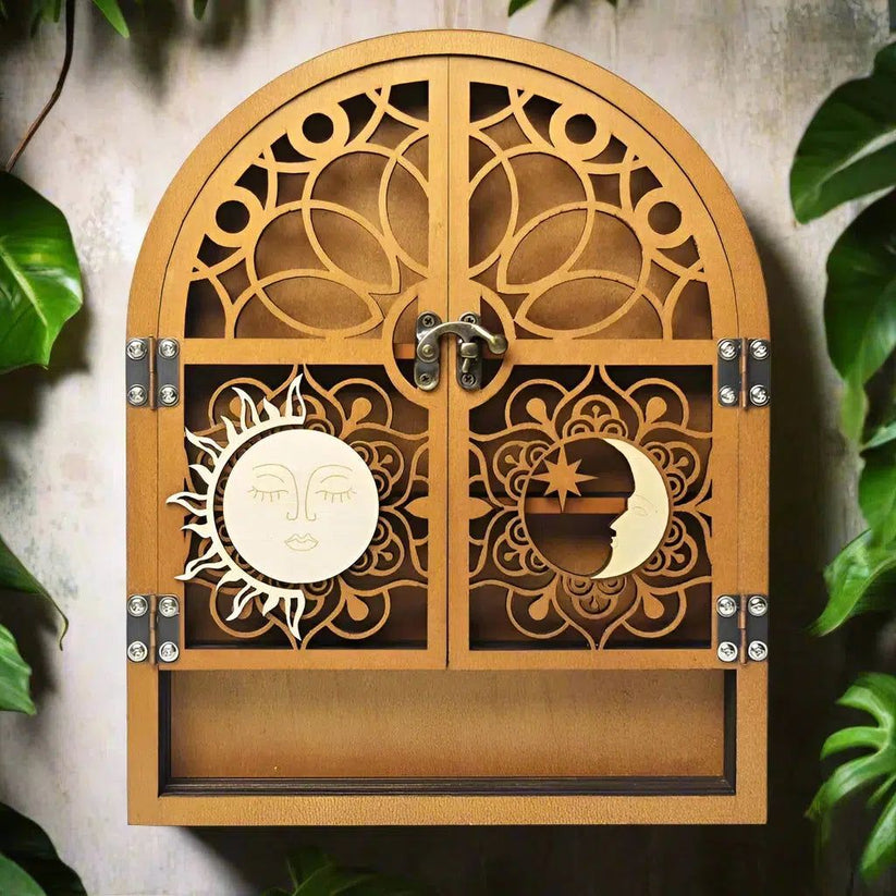 Sun and Moon Shelf Wicca Pagan Wooden Crystal Cabinet – MOONCHILD LTD