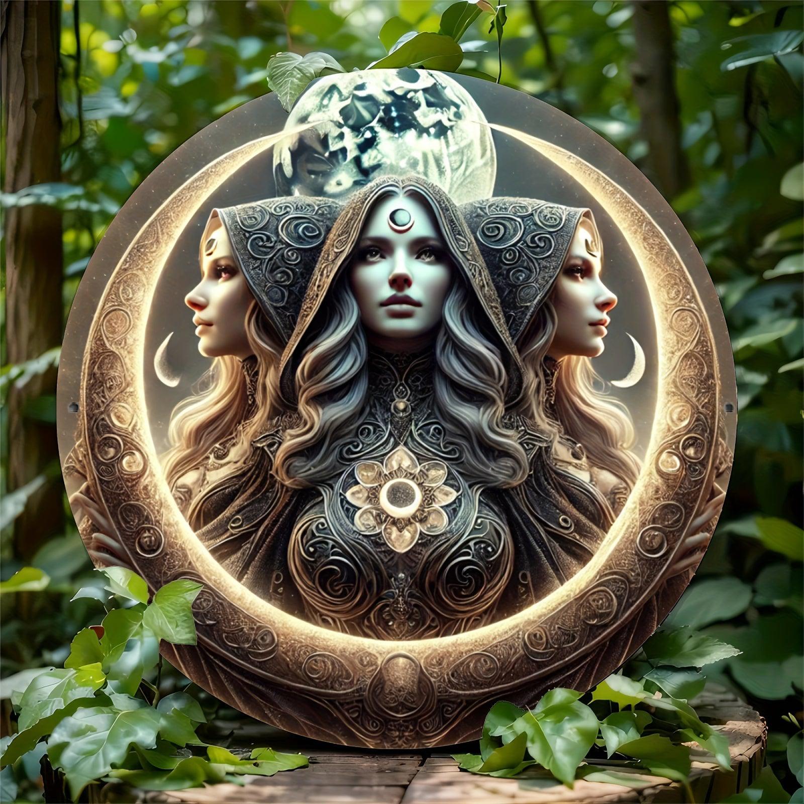 Triple Moon Goddess Wall Art Hecate Goddess Metal Sign for Wicca Home