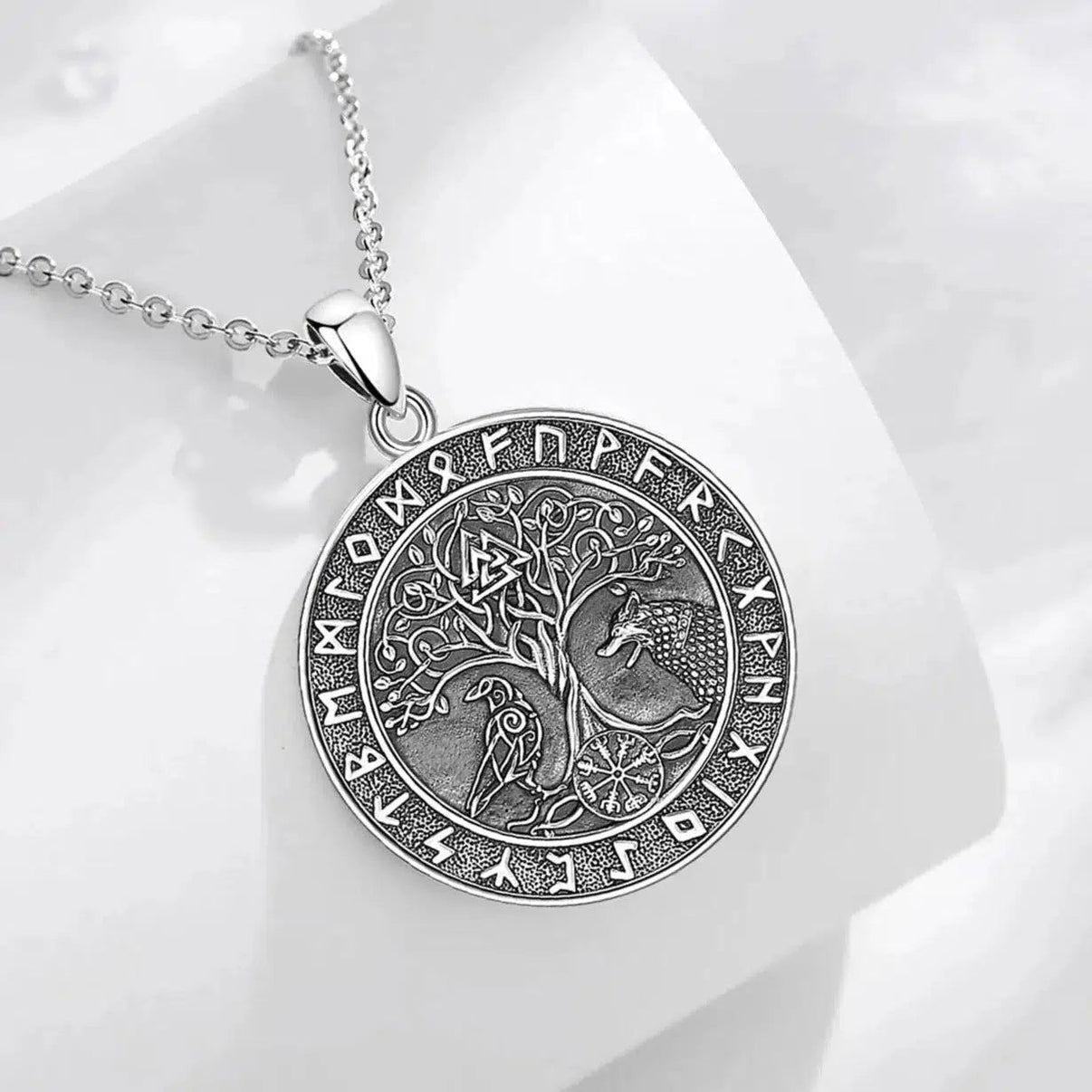 Viking Wolf Crow Necklace Compass Tree of Life Runes Pagan Jewelry ...