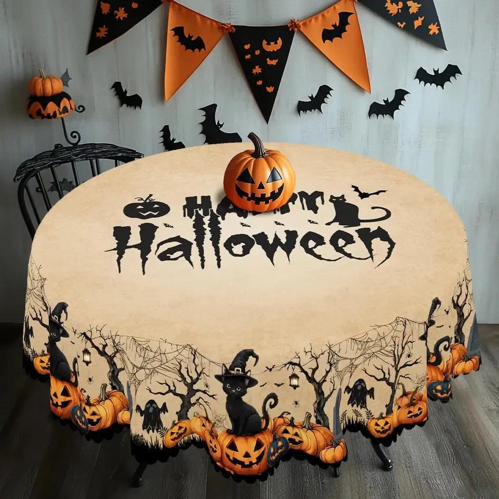 Witch Halloween Tablecloth - Pumpkin Black Cat Ghost Gothic Table clot