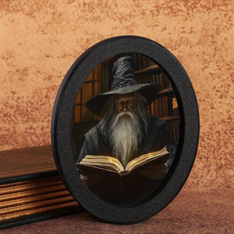 Wizard Reader Wooden Oval Frame - Gothic Oval Wall Art - Witchy Hallow